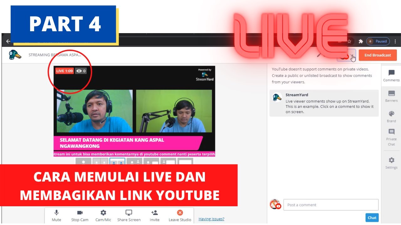 TUTORIAL STREAMYARD #4: CARA LIVE DAN MEMBAGIKAN LINK YOUTUBE - YouTube