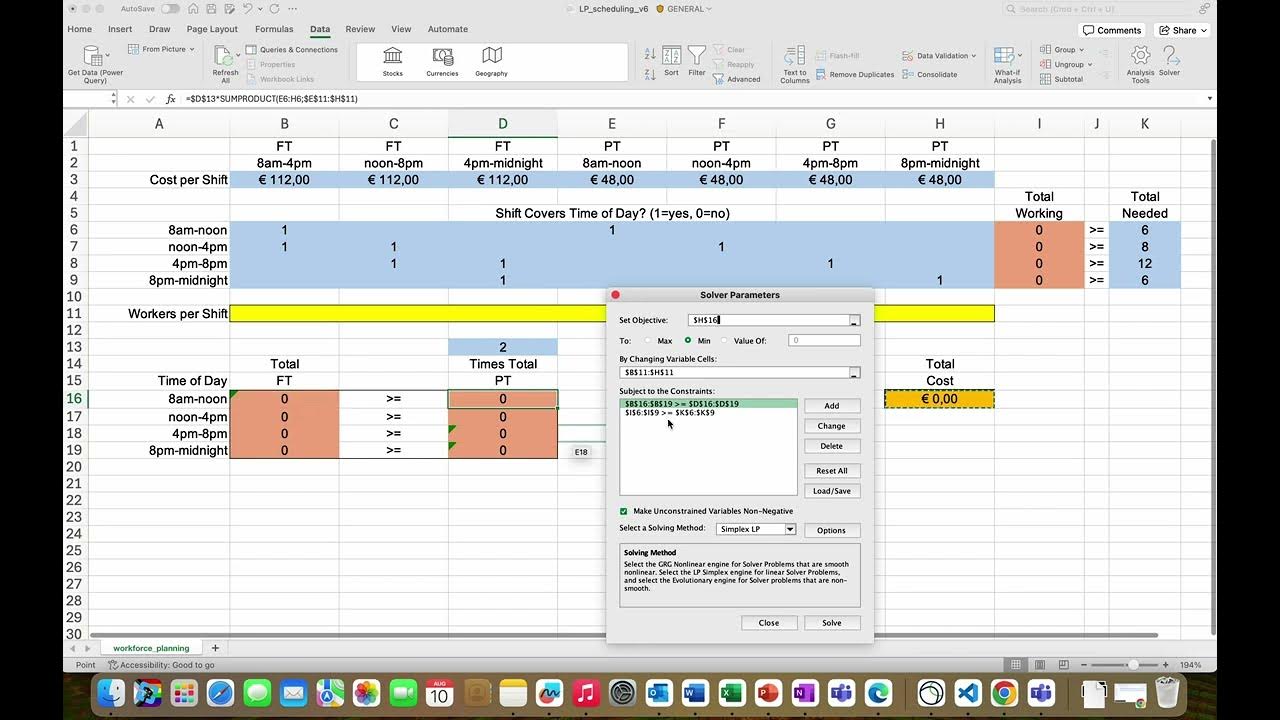 ORM Basics - Workforce Planning Using Linear Programming in Excel Solver - YouTube
