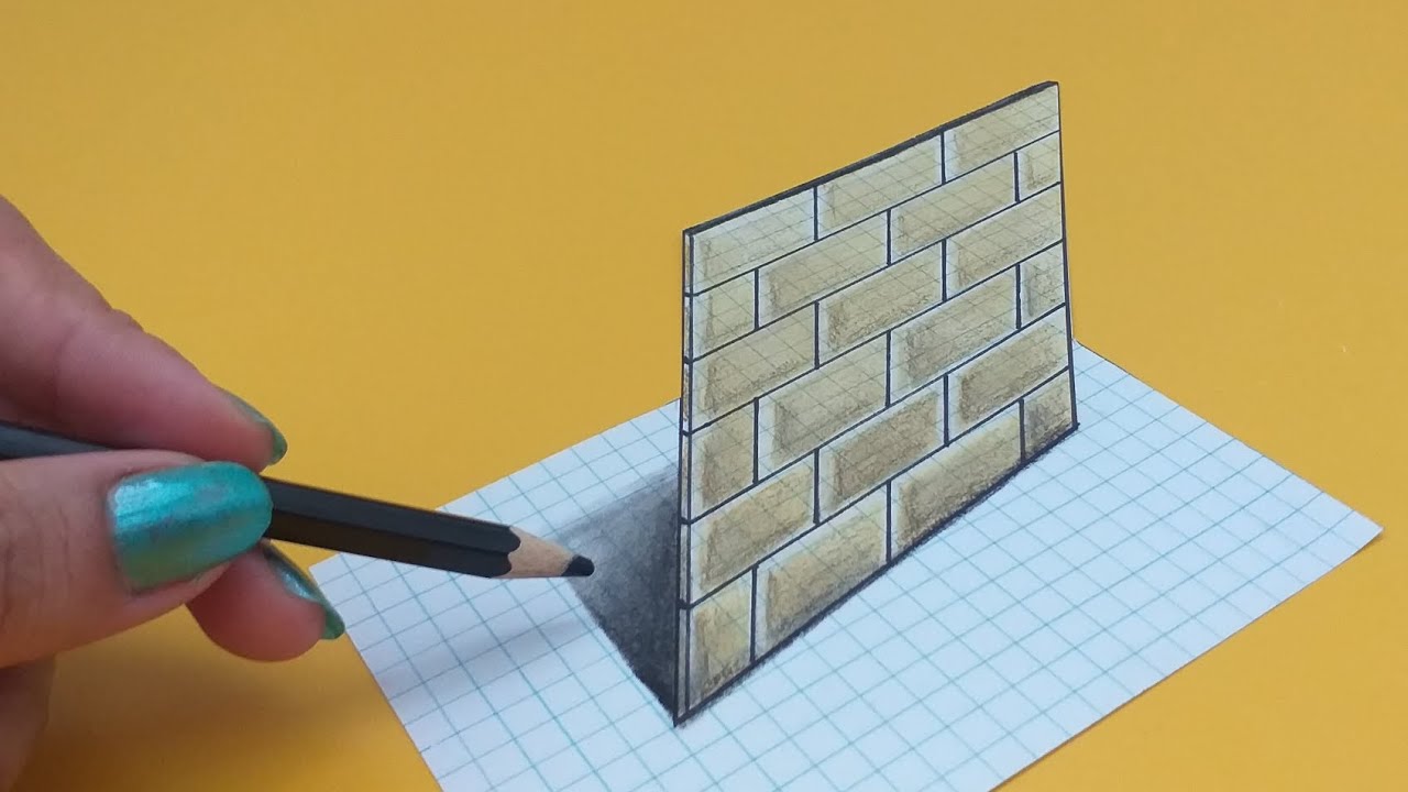 3d drawing wall on paper easy for beginners - YouTube