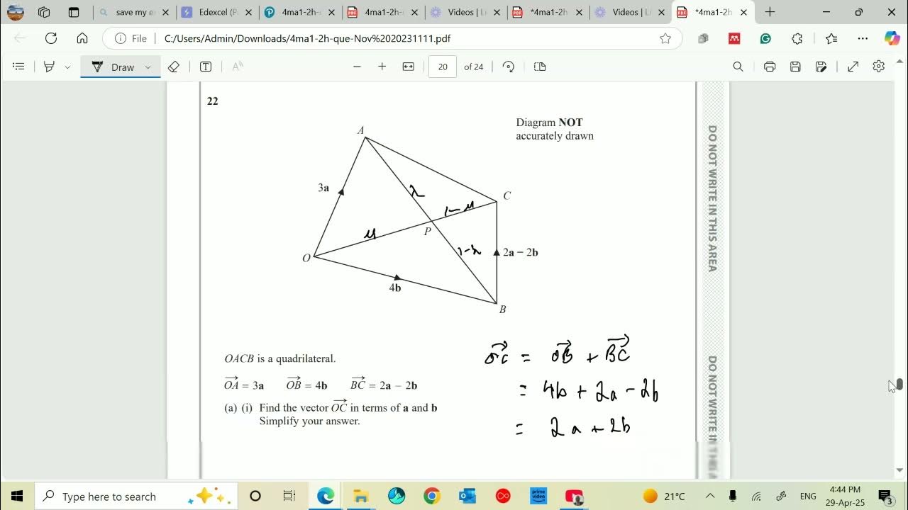 IGCSE Maths - Vectors using λ and µ method to find the ratio AP:PB - YouTube