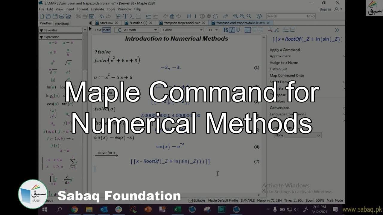 Maple Command for Numerical Methods, Math Lecture | Sabaq.pk | - YouTube