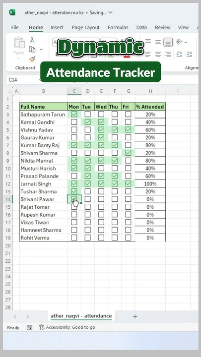Dynamic attendance tracker in excel l attendance sheet in excel #excelshorts #ytshorts - YouTube