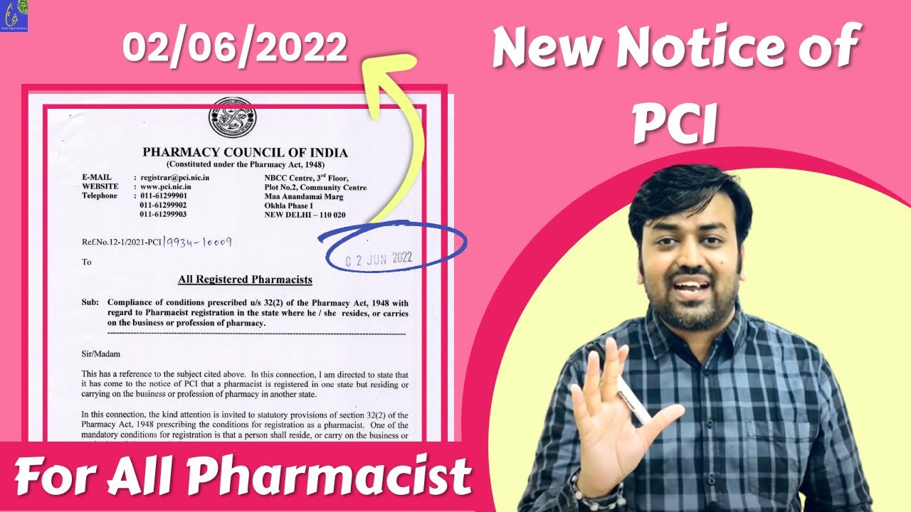 PCI NEW NOTICE | New Notice of PCI | Pharmacy Council of India | For ...