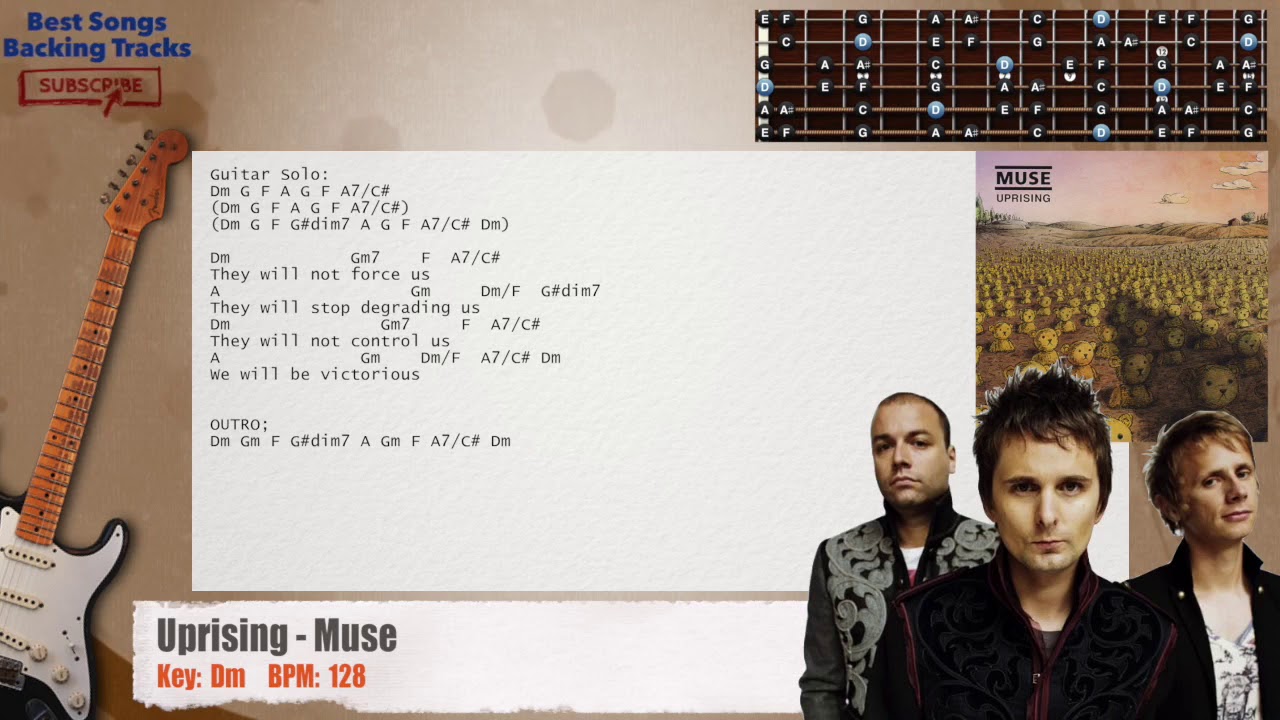 🎸 Uprising - Muse Guitar Backing Track with chords and lyrics - YouTube