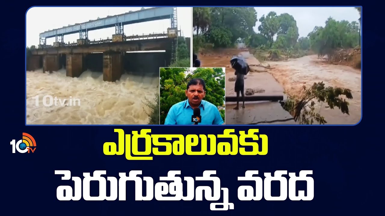 Massive Flood Water Flow into Red Canal | ఎర్రకాలువకు పెరుగుతున్న వరద ...