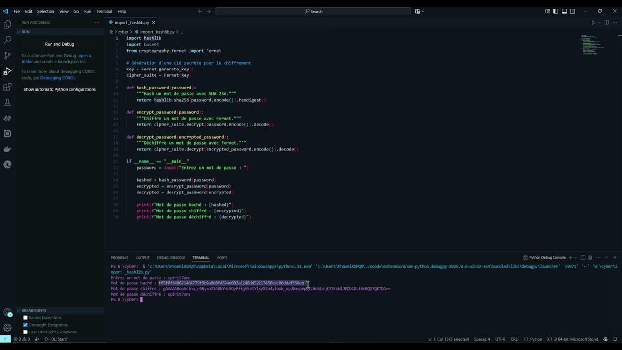 Python haslib cryptography code - YouTube
