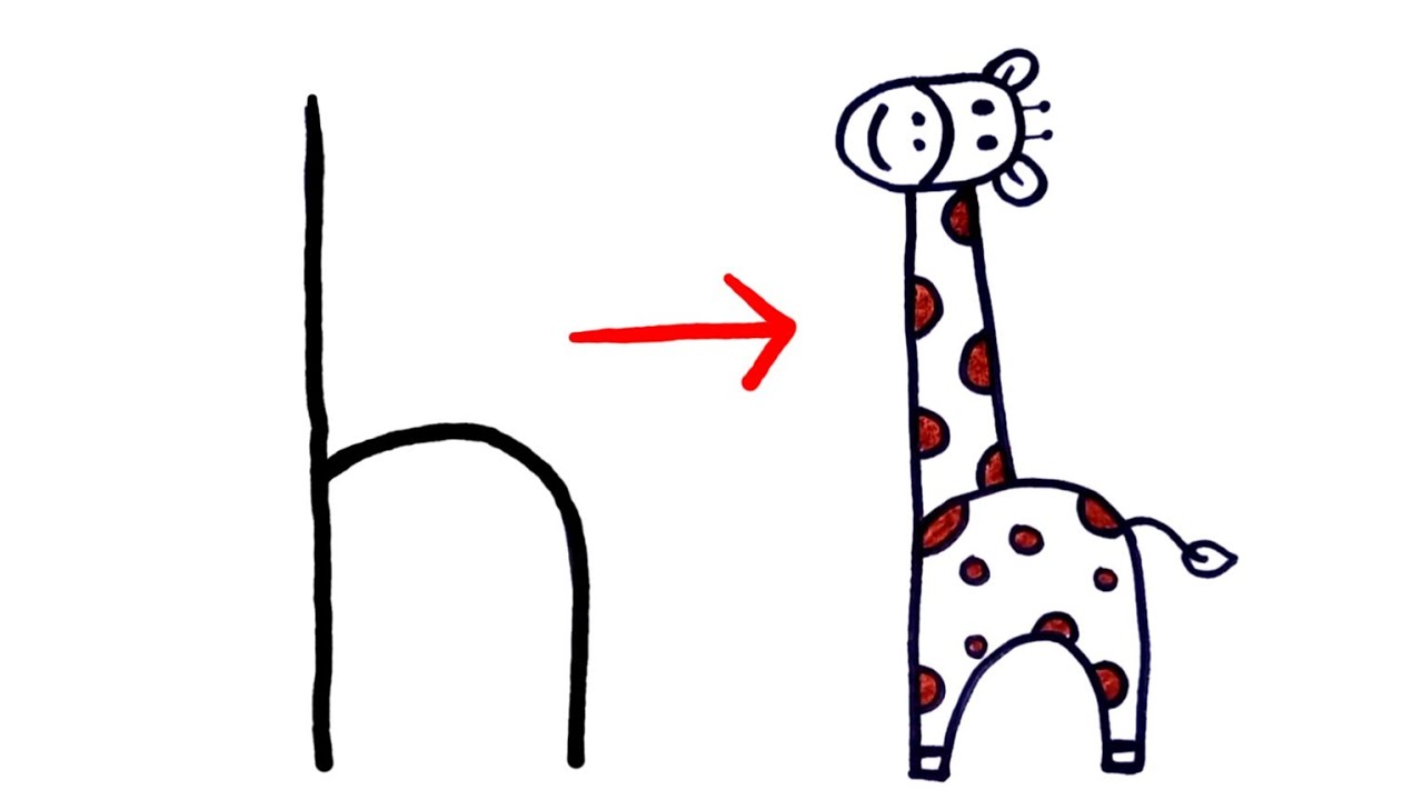 how to draw easy giraffe/learn to draw giraffe using letter h /step-by ...