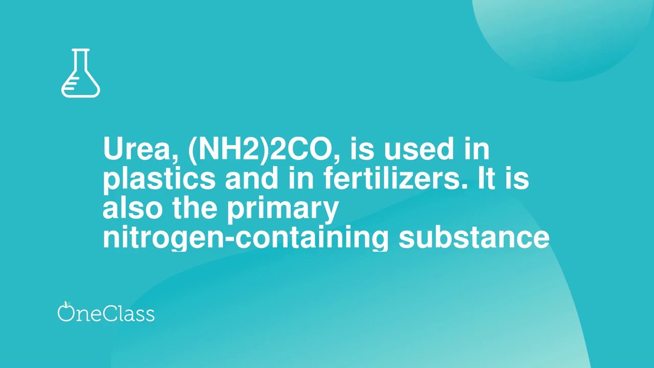 Urea, NH22CO, is used in plastics and in fertilizers It is also the ...