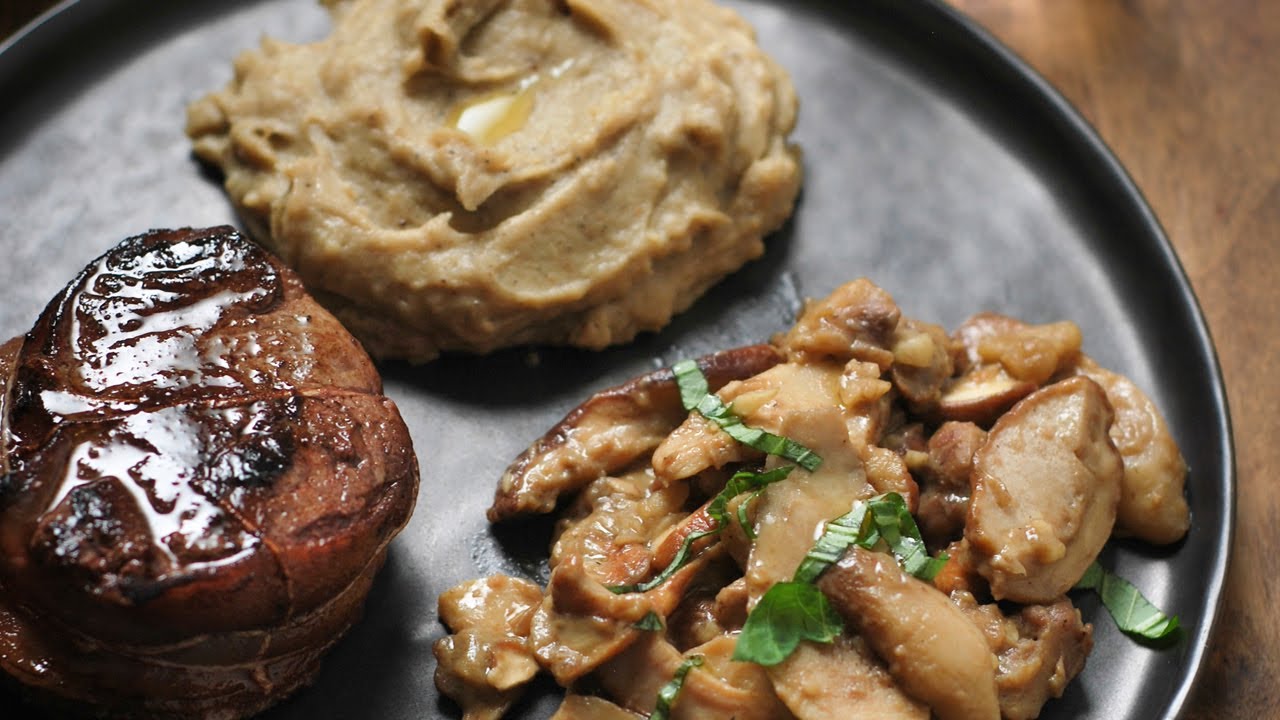 Tournedos, purée de cèpes et poêlée de cèpes aux châtaignes - Recette n ...