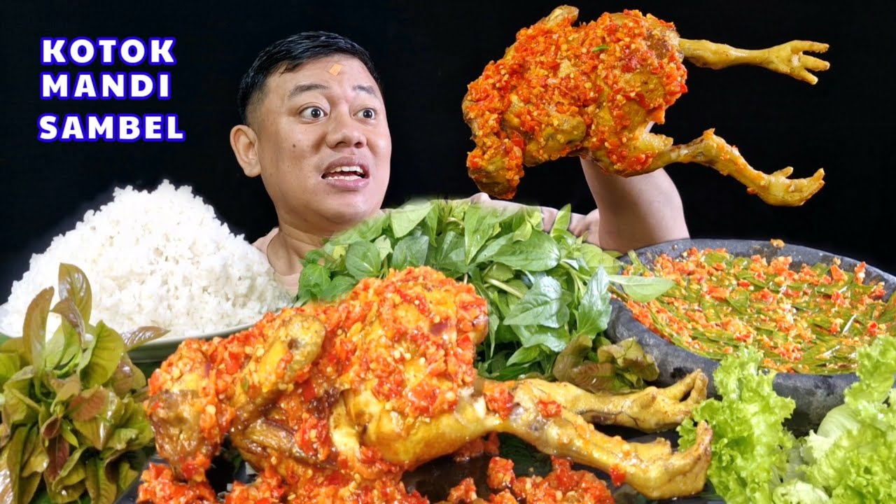MAKAN BESAR ⁉️ SATU EKOR AYAM UTUH MANDI SAMBEL LALAPAN DAUN BUNUT ...