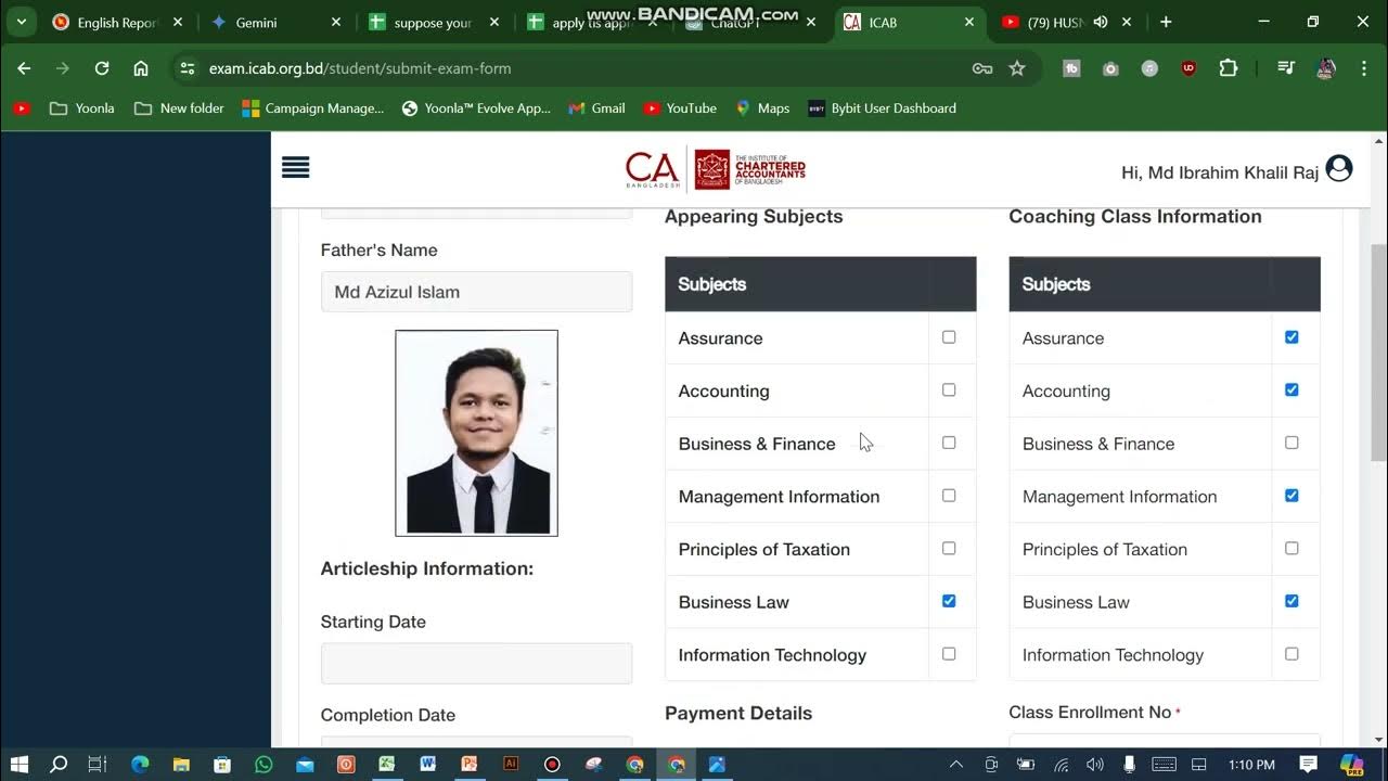 CA Exam Registration process ICAB - YouTube