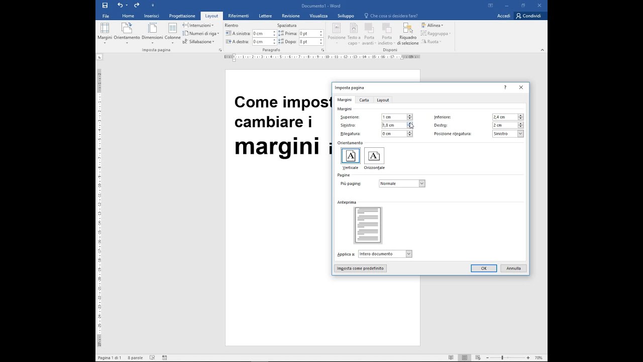 Come impostare in due passaggi i margini su word - YouTube