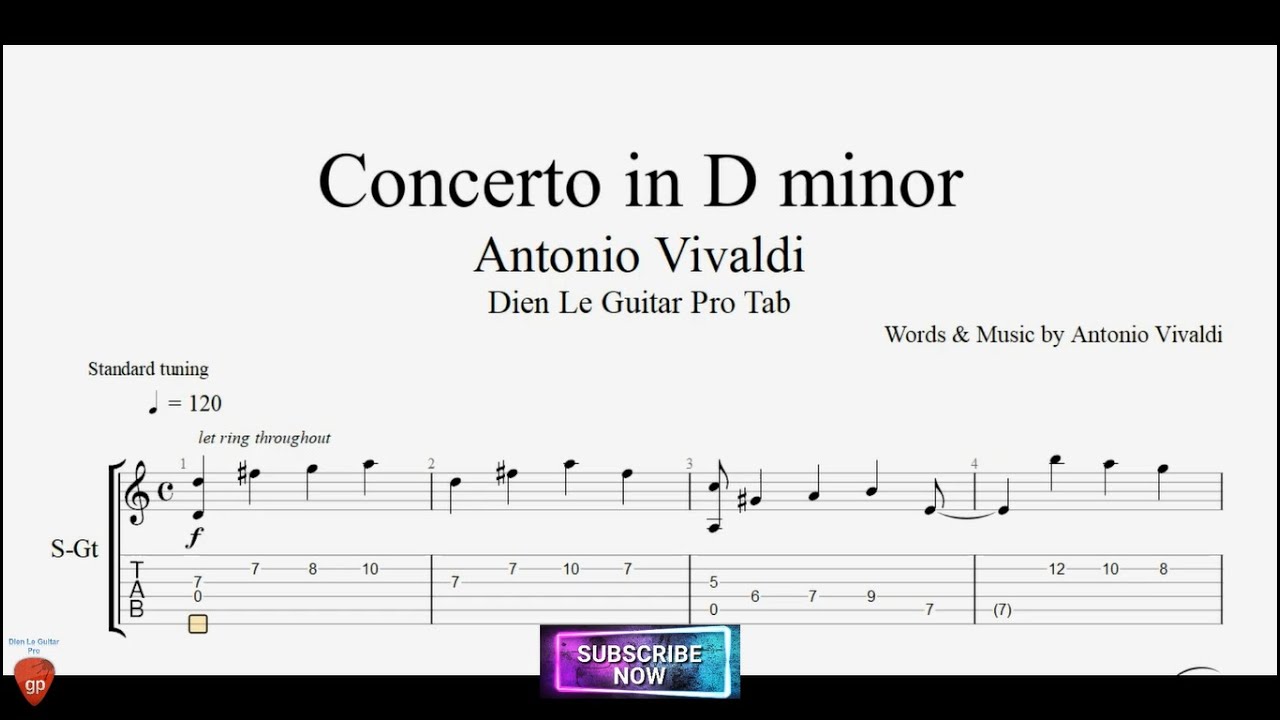 Concerto in D minor by Antonio Vivaldi with Guitar Tutorial FREE TABs ...
