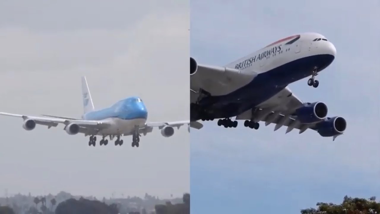 747 vs A380 Landing Comparison - YouTube