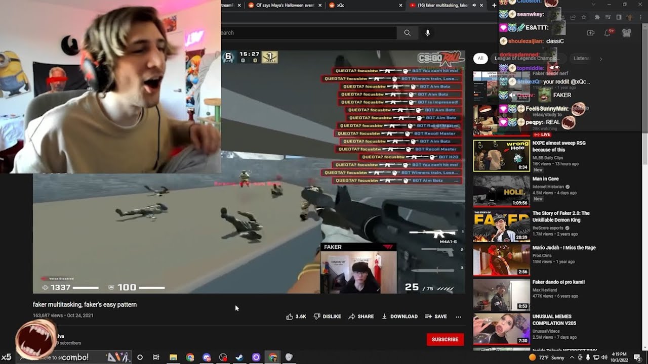xQc Reacts to Faker Multitasking - YouTube