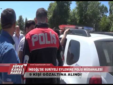 İNEGÖL’DE SURİYELİ EYLEMİNE POLİS MÜDAHALESİ