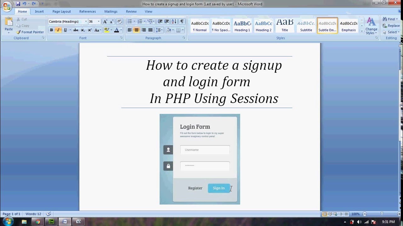 How To Create An Login Formsignup Form In Php Using Session Part 1 Youtube