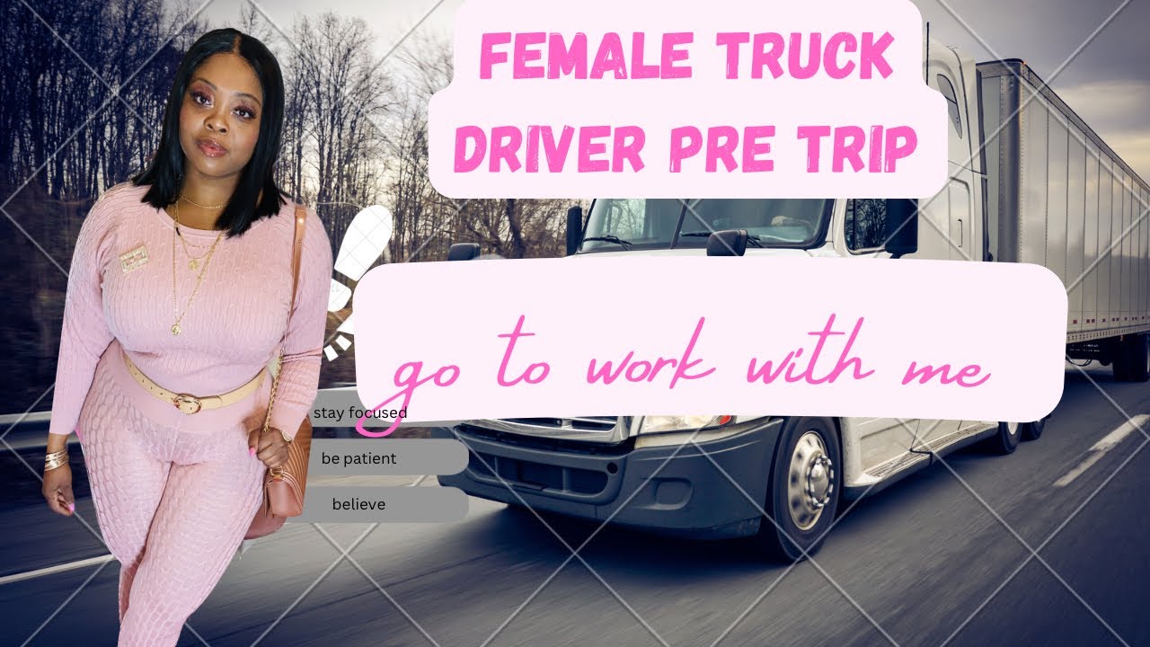 Female truck driver pre trip inspection. Demonstrated by a state ...
