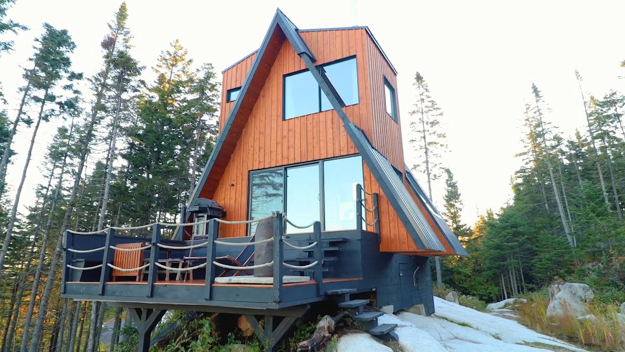 The Cozy Off grid Tiny a frame Cabin - YouTube