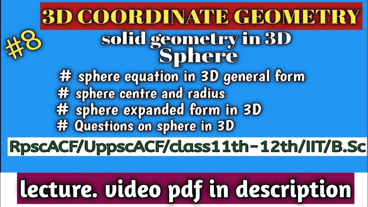 Solid geometry sphere equation in 3D three dimensional geometry RPSC ...
