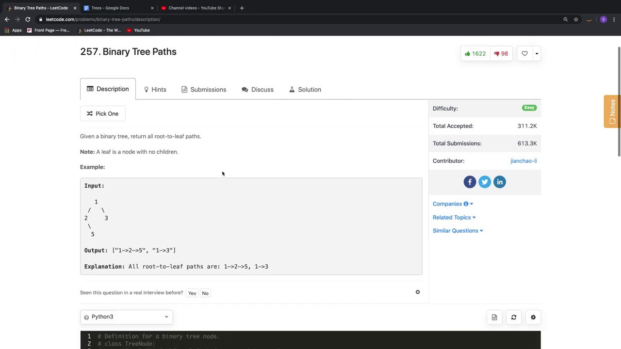 257 Binary Tree Paths In Python Youtube