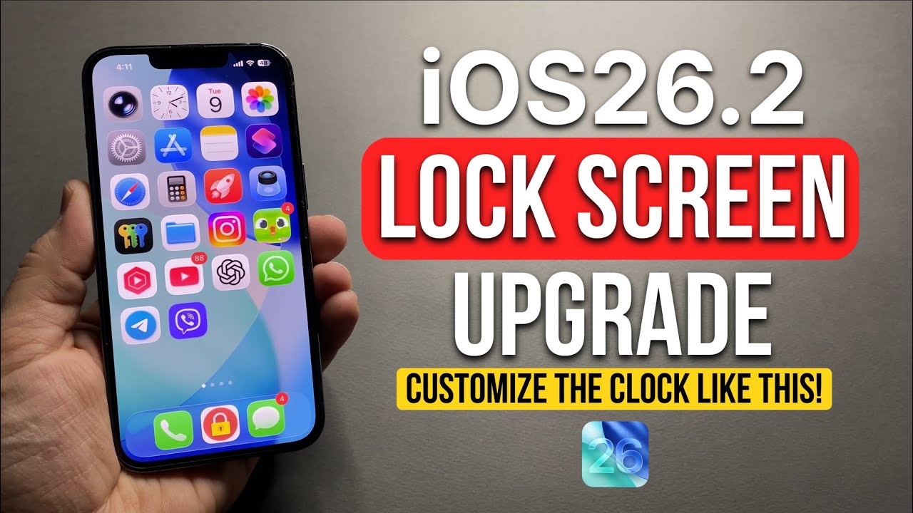 iOS 26.2 Lock Screen Upgrade: Customize the Clock Like This! - YouTube