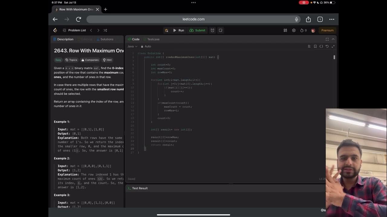 2643 : Row with maximum ones - YouTube