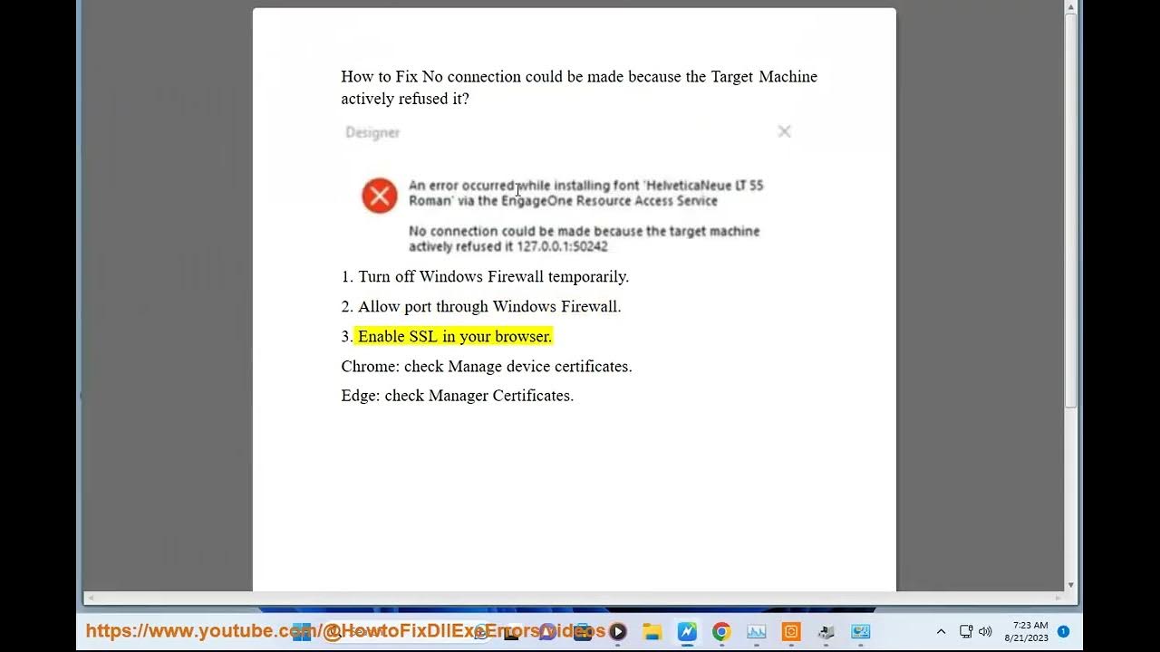 Fix No connection could be made because the Target Machine actively ...