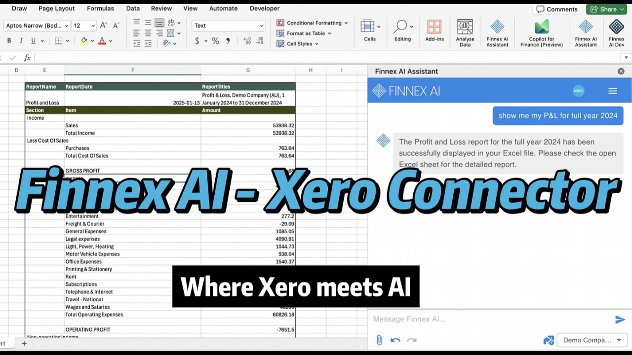 Finnex Excel AI Assistant - Xero Connector introduction demo (testing ...