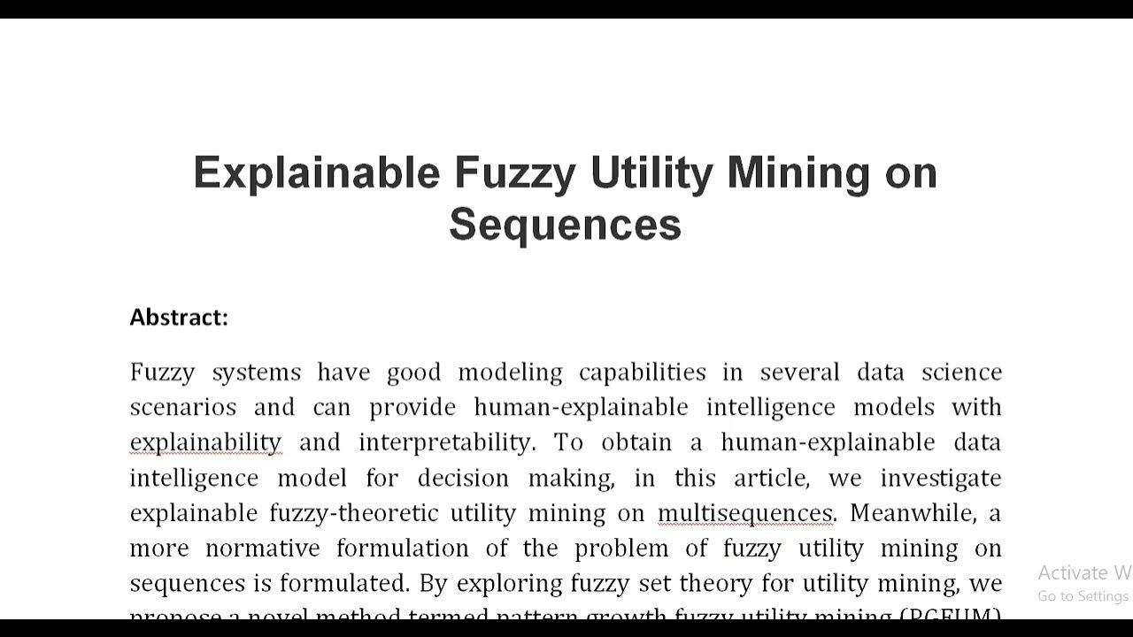 Explainable Fuzzy Utility Mining on Sequences - YouTube