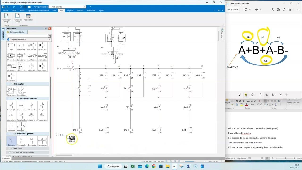 19#curso Neumática FluidSim Electroneumática secuencia A+B+A-B- método ...
