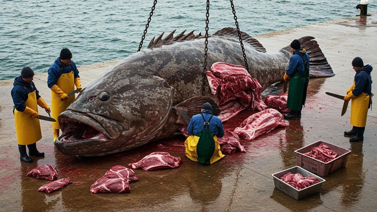Unbelievable! Giant Grouper – Close-up of Fisherman Catching a Fish ...