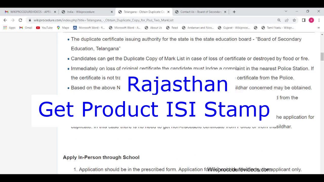 Rajasthan - Get License or Permit for ISI stamp on your product Online ...