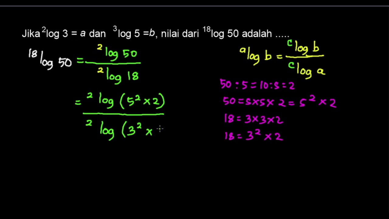 Logaritma 1 2 Log 3 A Dan 3 Log 5 B Maka 18 Log 50 Adalah Logaritma 1 2 Log 3 A Dan 3 Log 5 B Maka 18 Log 50 Adalah