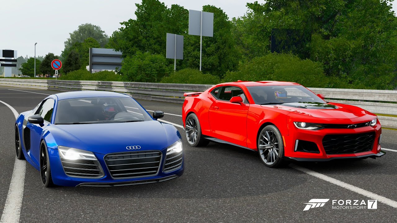 Forza 7 Drag race: Chevrolet Camaro ZL1 vs Audi R8 V10 Plus 5.2 (2013 ...