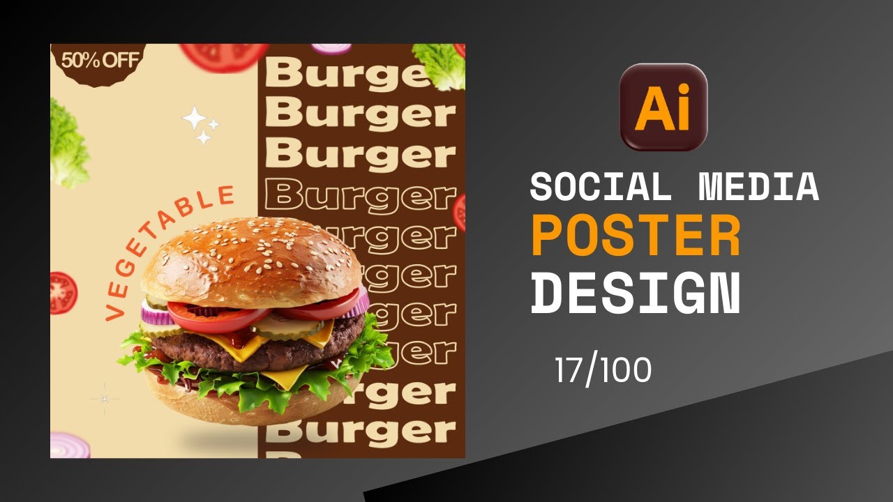 Social media post design in illustrator🍔 -Design Challenge 17/100 # ...