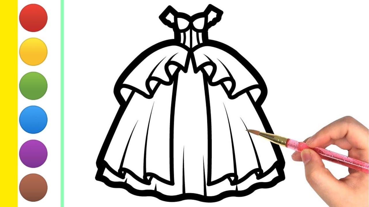 How to draw wedding dresses and color them for kids? - YouTube