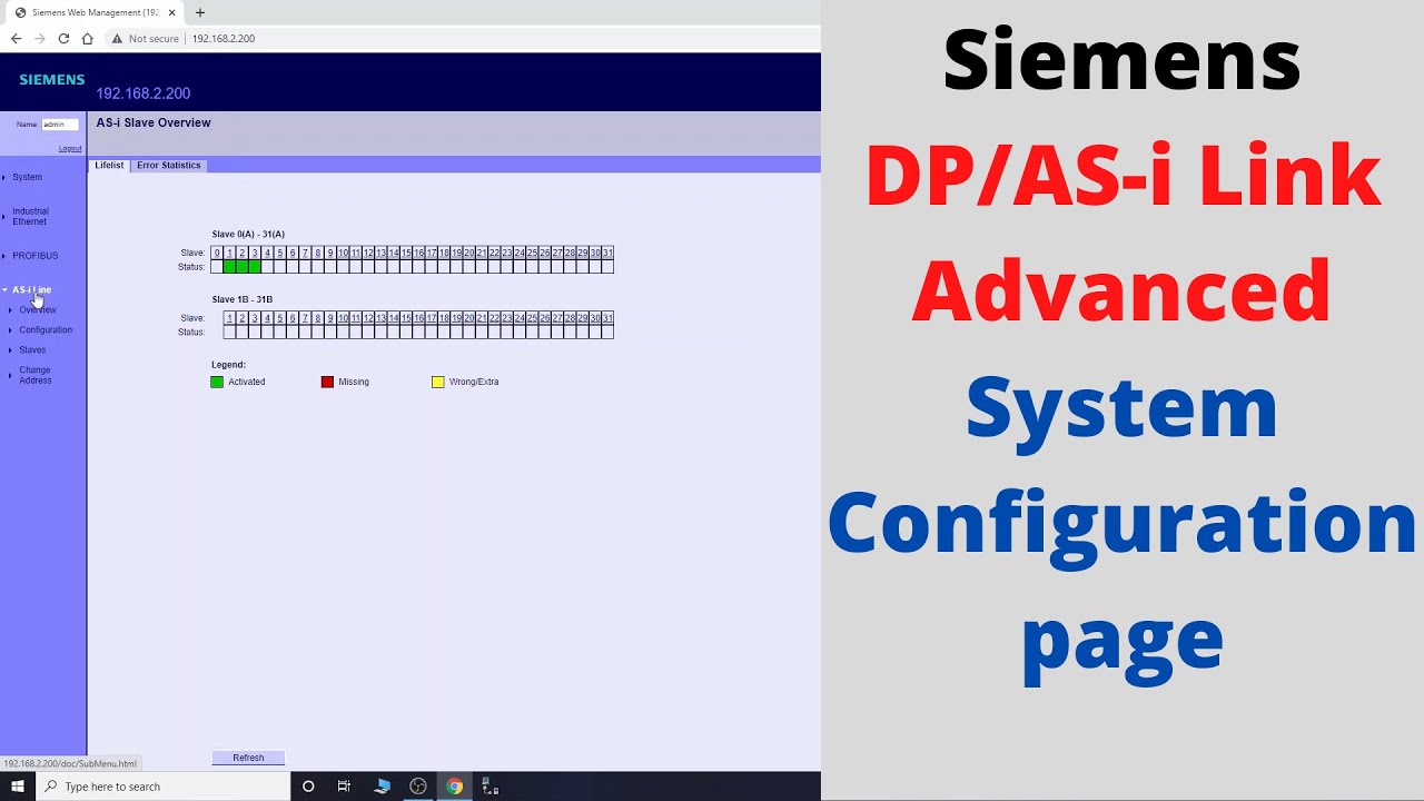 Siemens DP/AS-i Link Advanced Web interface, System Configuration page ...