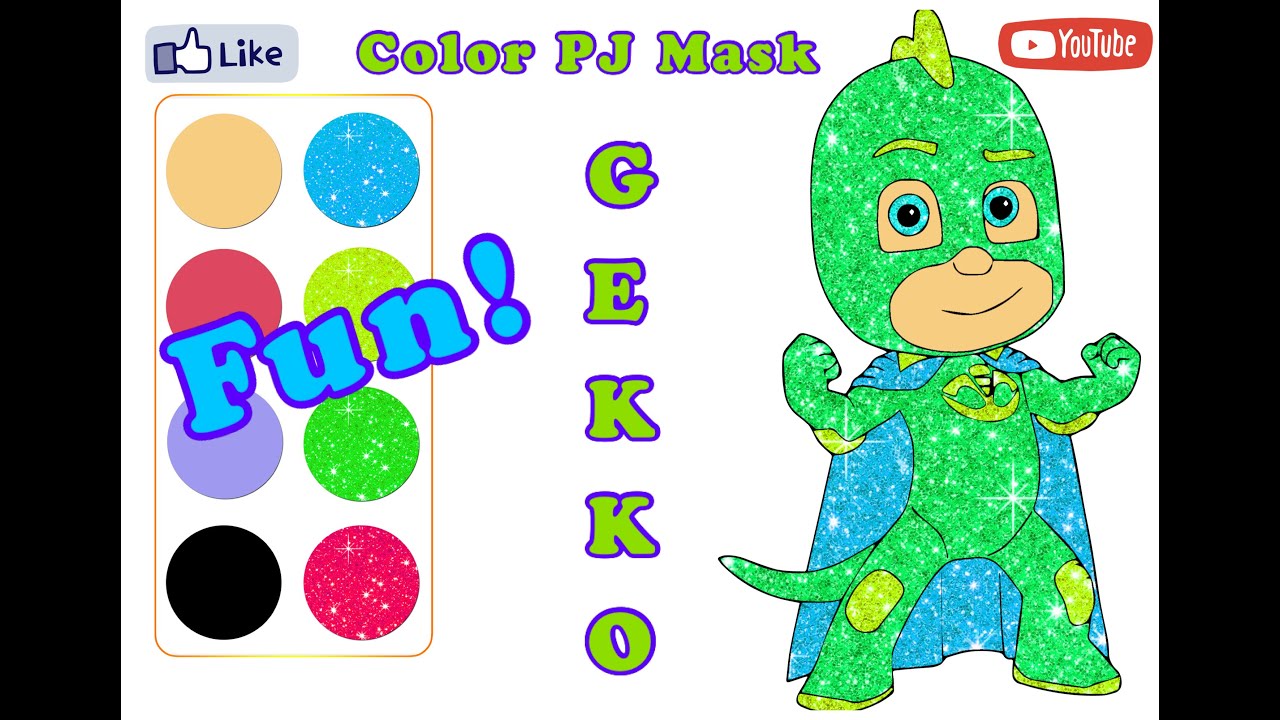 PJ MASK GEKKO, Learn to draw and color Gekko with glitter paint - YouTube