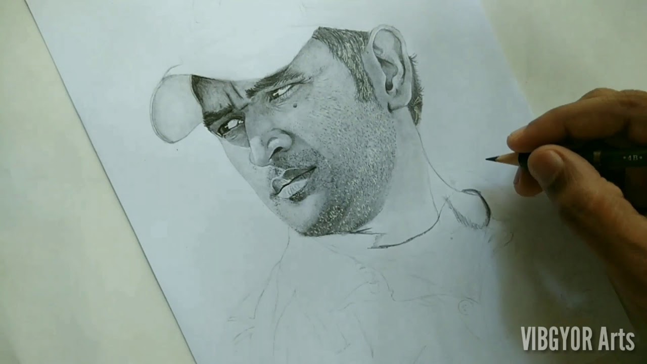 Pencil drawing of MS Dhoni.... - YouTube
