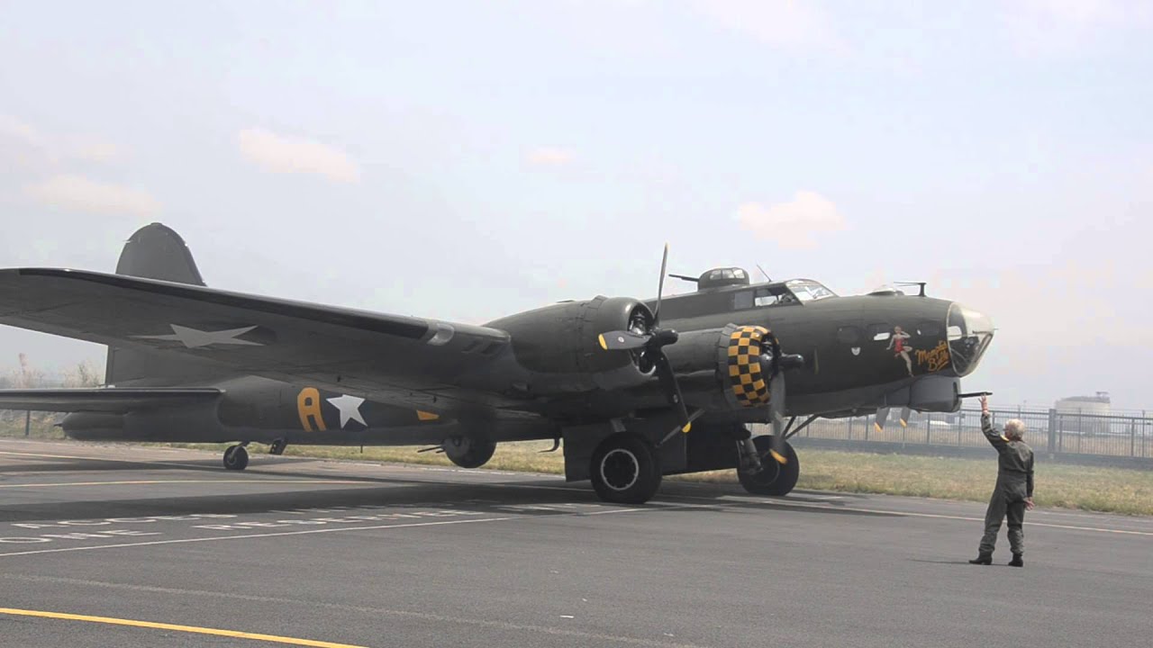 B-17 Sally B engine start - YouTube