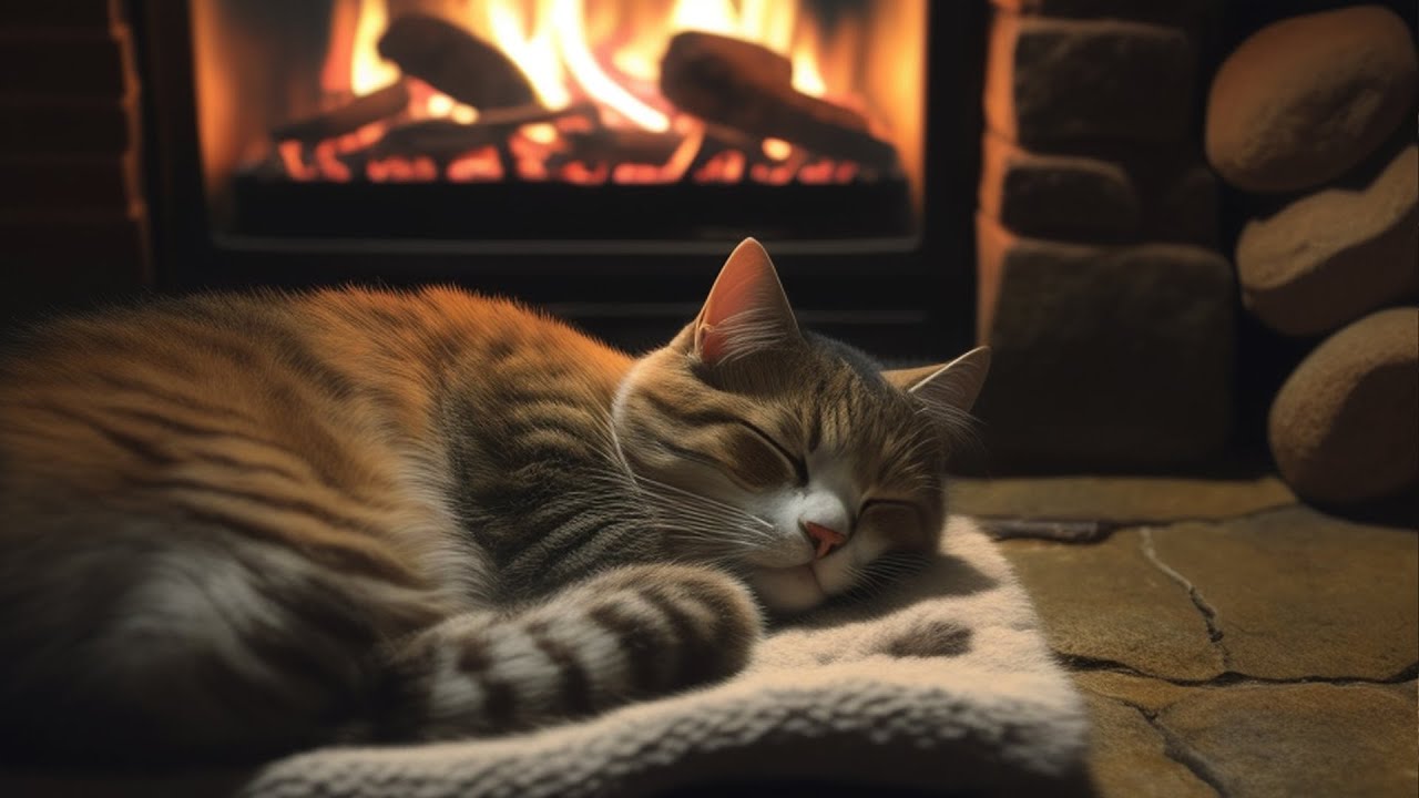Fall asleep to the Purring of a Cat & Fireplace, Relax with Cat Meow ...