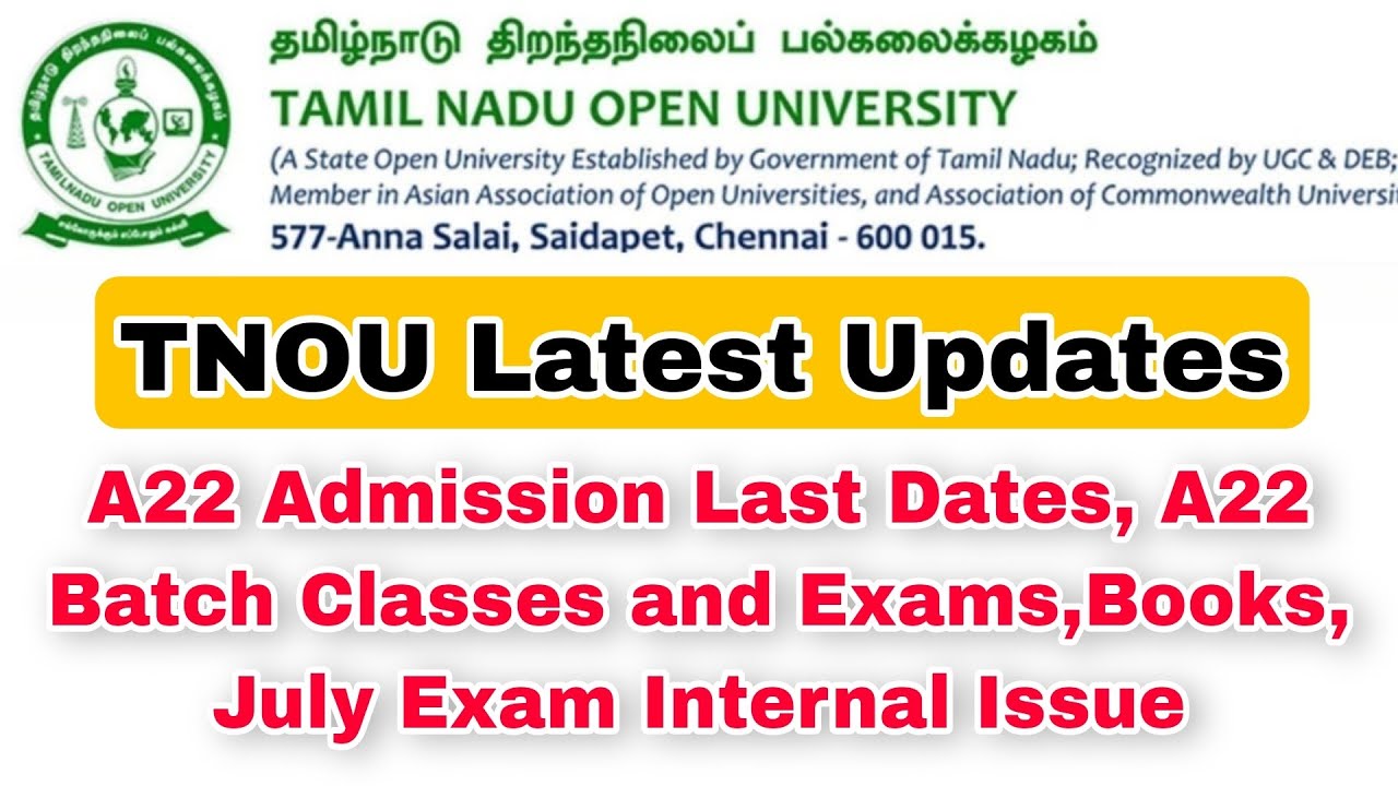Tamilnadu Open University Latest Updates-Books, Admission, Classes ...