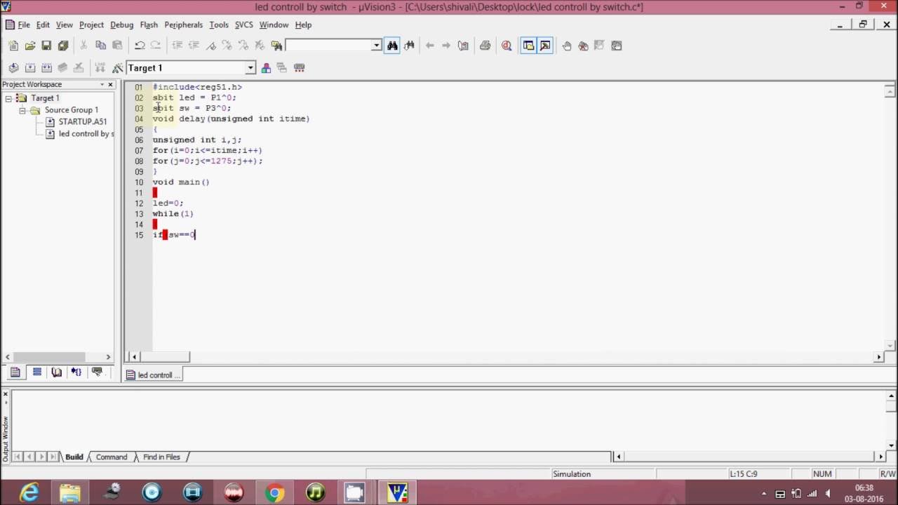 Interfacing led and switch by 8051 microcontroller - YouTube