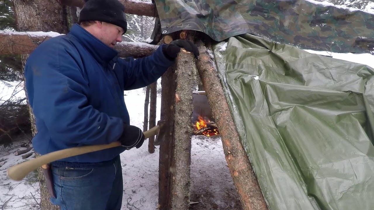 Bushcraft Shelter Build continues Fire - YouTube
