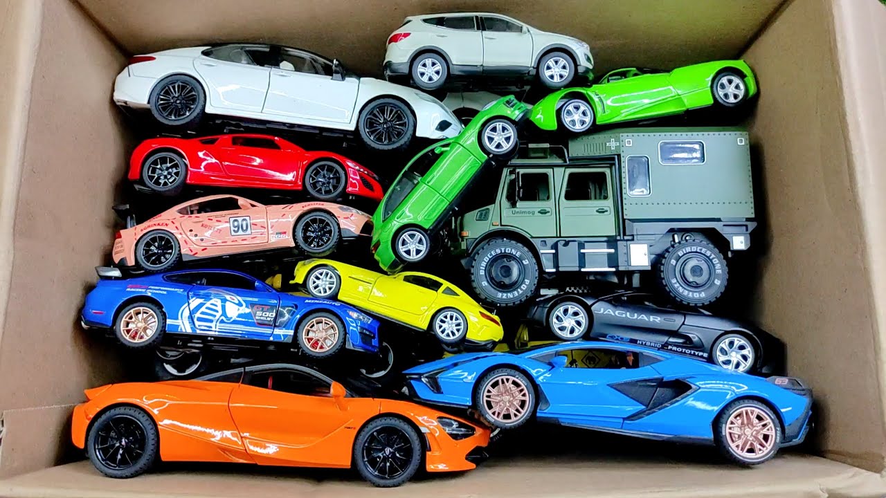 Box Full Of Model Cars / Lamborghini, Supra, McLaren, Pagani, Rolls ...