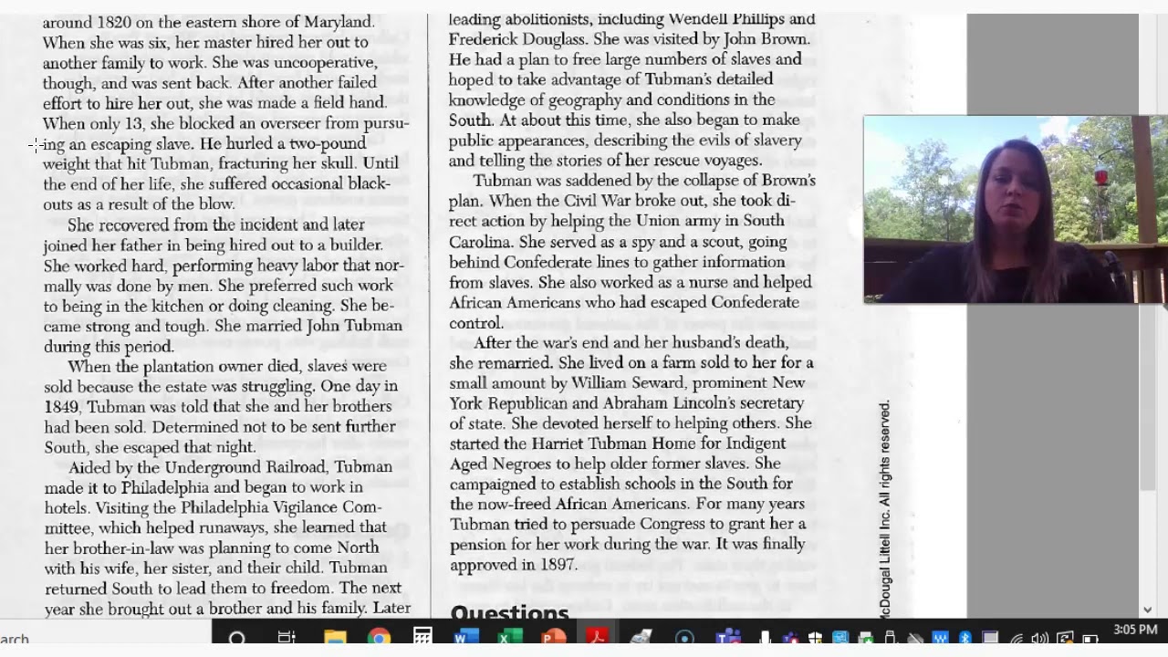 Reading of Harriet Tubman Conductor to Freedom - YouTube