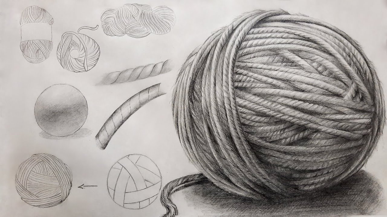 How To Draw A Yarn Ball With Pencils | Texture Drawing Tutorial - YouTube