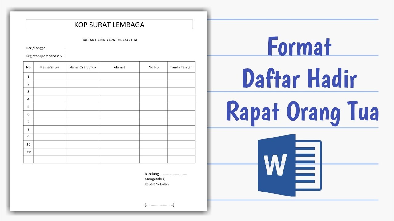 Cara membuat format daftar hadir rapat orang Tua - YouTube