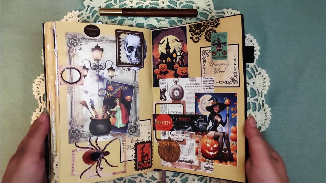 Halloween Themed Scrapbook Page🌿JOURNAL WITH ME 🌿ASMR | no talking | no ...